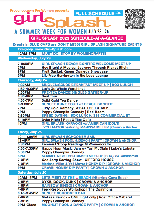 Girl Splash Events | July 23-26, 2025 | Provincetown Girl Splash